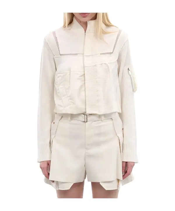 Sacai Panelled Cropped Jacket - White