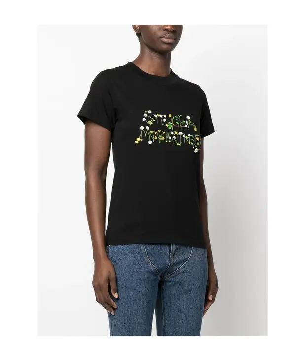 Stella McCartney Dandelion Logo Printed Crewneck T-shirt - Black
