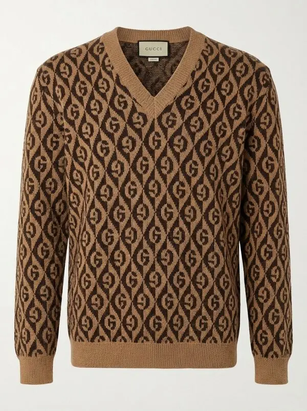 Gucci Geometric Pattern Wool Pullover - Brown