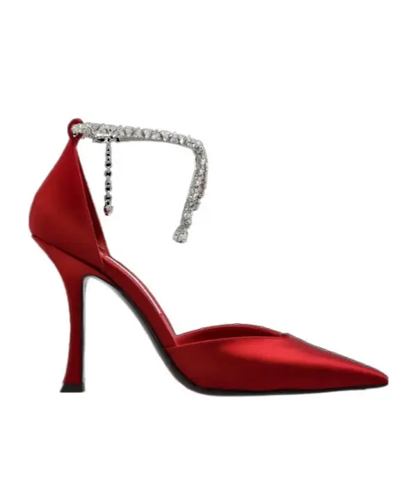 JIMMY CHOO Stevie Pointed Toe Stiletto Pumps With Bracelet Clasp - Red