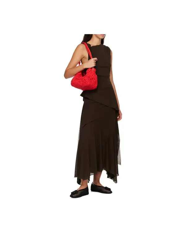 GANNI Mini Crochet Hobo Shoulder Bag - Red