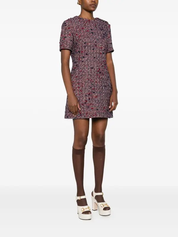 Gucci Crewneck Tweed Mini Dress - Black