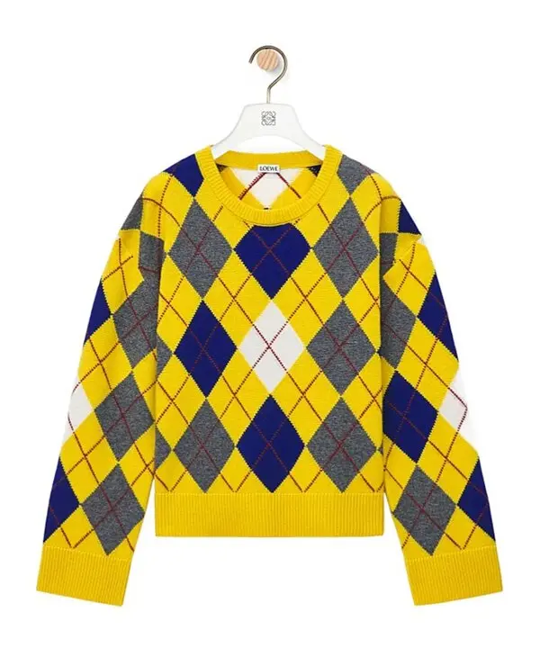 Loewe Argyle Crewneck Knitted Jumper - Yellow