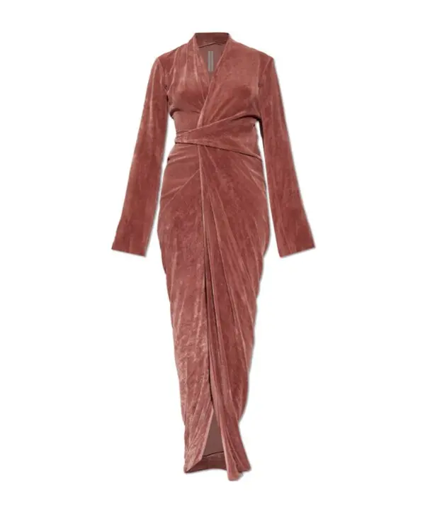 Rick Owens Long Sleeve Draped Maxi Dress - Red
