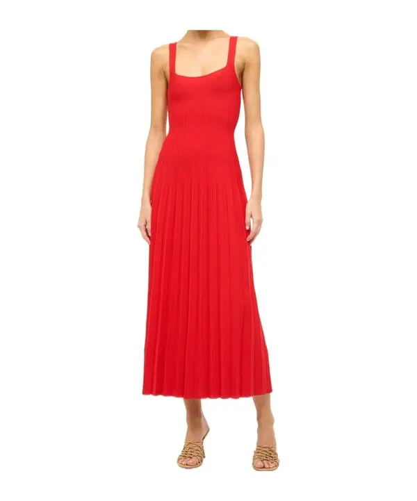 Staud Ellison Sleeveless Midi Dress - Red