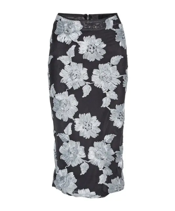 ROTATE BY BIRGER CHRISTENSEN Floral Mesh Rear Slit Pencil Skirt - Grey