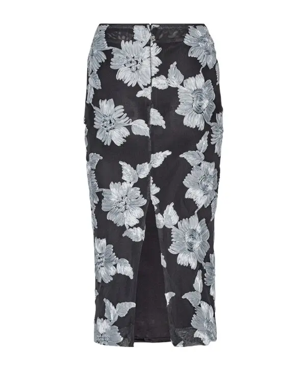 ROTATE BY BIRGER CHRISTENSEN Floral Mesh Rear Slit Pencil Skirt - Grey