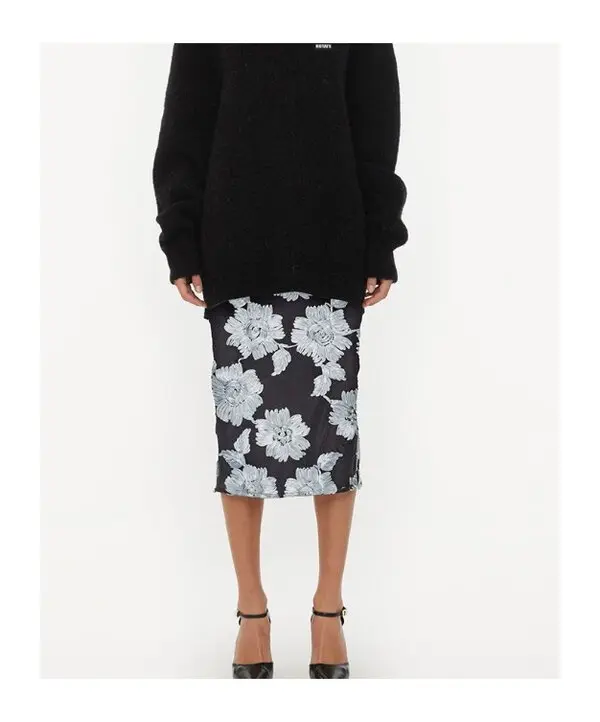 ROTATE BY BIRGER CHRISTENSEN Floral Mesh Rear Slit Pencil Skirt - Grey