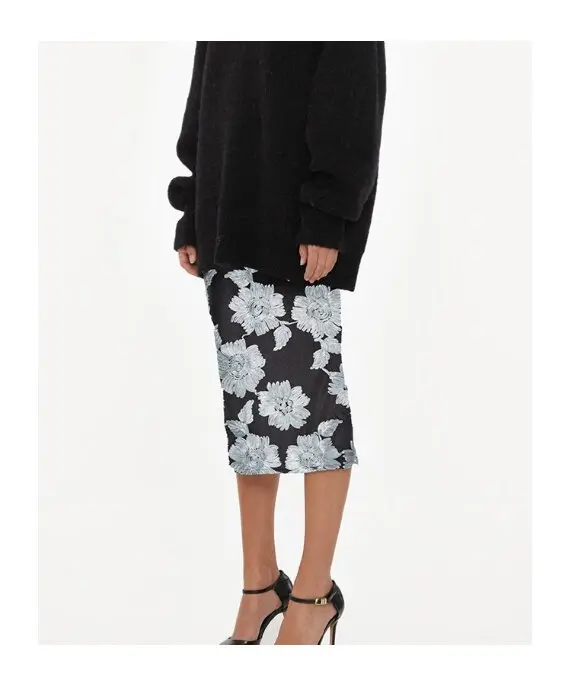 ROTATE BY BIRGER CHRISTENSEN Floral Mesh Rear Slit Pencil Skirt - Grey