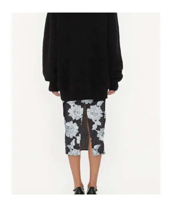 ROTATE BY BIRGER CHRISTENSEN Floral Mesh Rear Slit Pencil Skirt - Grey