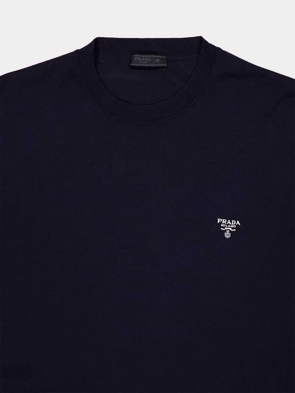 Prada Logo Embroidered Crewneck Jumper - Blue