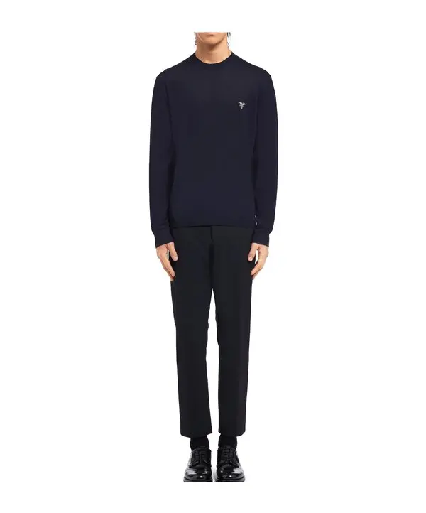 Prada Logo Embroidered Crewneck Jumper - Blue