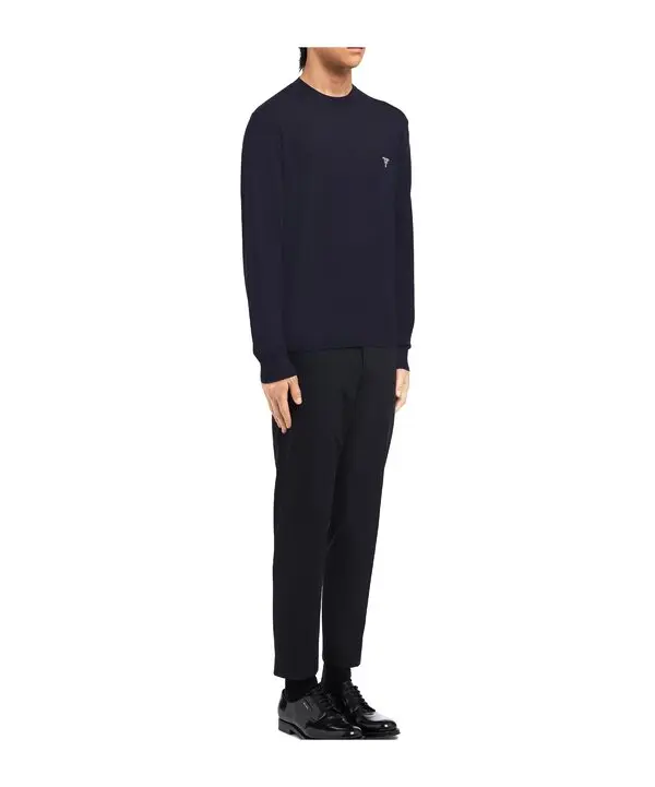 Prada Logo Embroidered Crewneck Jumper - Blue