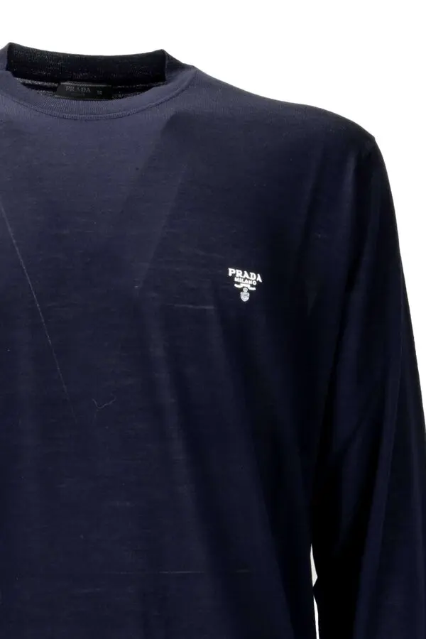 Prada Logo Embroidered Crewneck Jumper - Blue