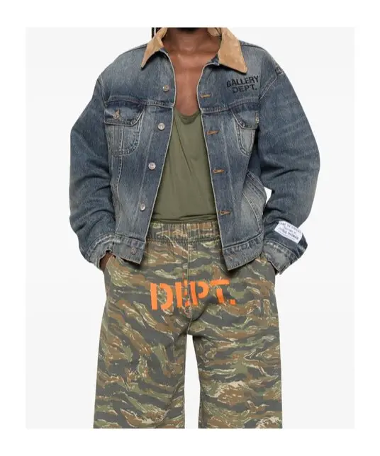 GALLERY DEPT. Distressed Denim Jacket With Contrast Collar