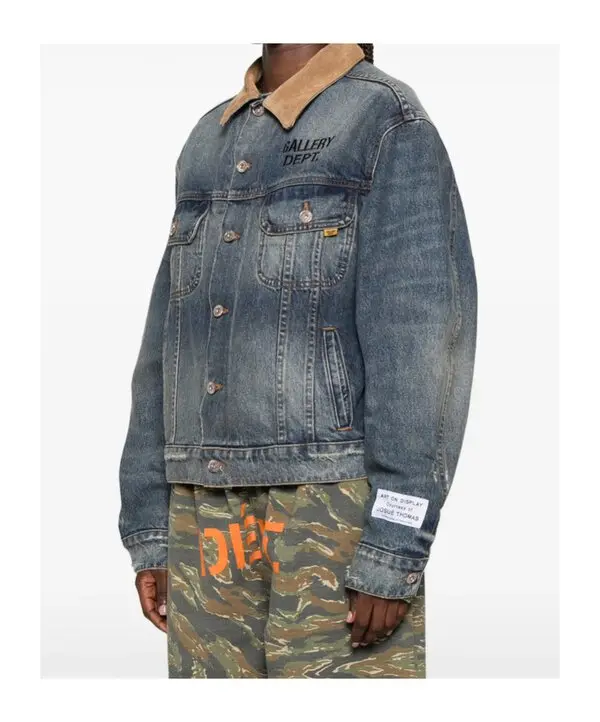 GALLERY DEPT. Distressed Denim Jacket With Contrast Collar