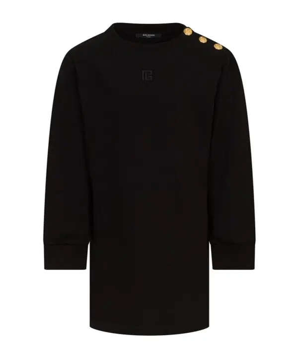 Balmain Crew Neck Long Sleeve Dress With Button Detailing - Black