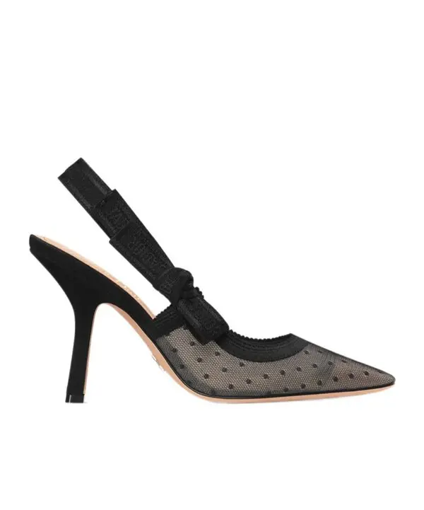 Dior Slingback Mesh Pointed Toe High Heel Pumps - Black