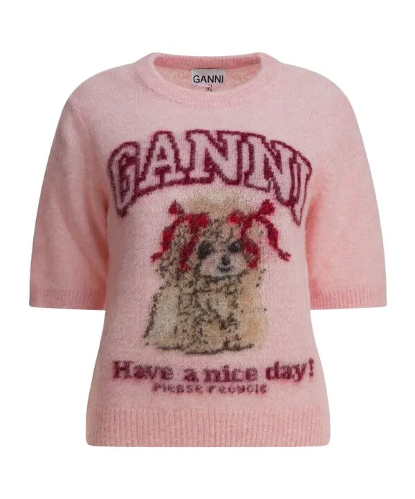 GANNI Graphic Knitted T-shirt - Pink