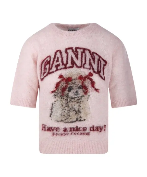 GANNI Graphic Knit T-shirt - Pink