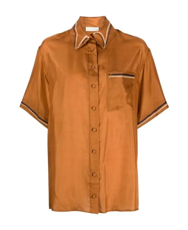 Zimmermann Alight Graphic-printed Short-sleeved Shirt - Brown