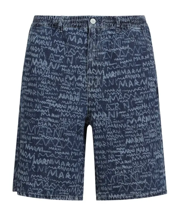 Marni All-over Logo Print Denim Shorts - Blue Kyanite