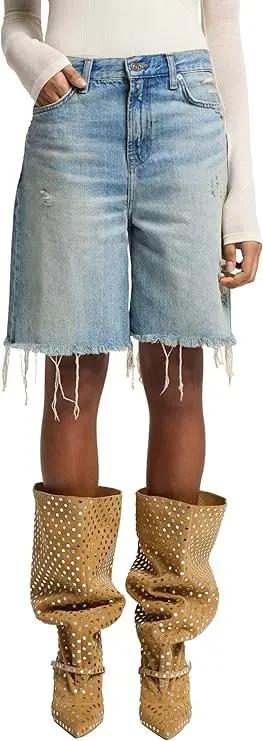 7 For All Mankind Lola Denim Bermuda Shorts With Fringe Hem