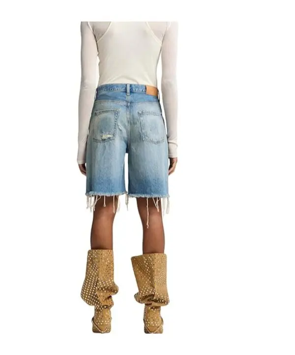 7 For All Mankind Lola Denim Bermuda Shorts With Fringe Hem