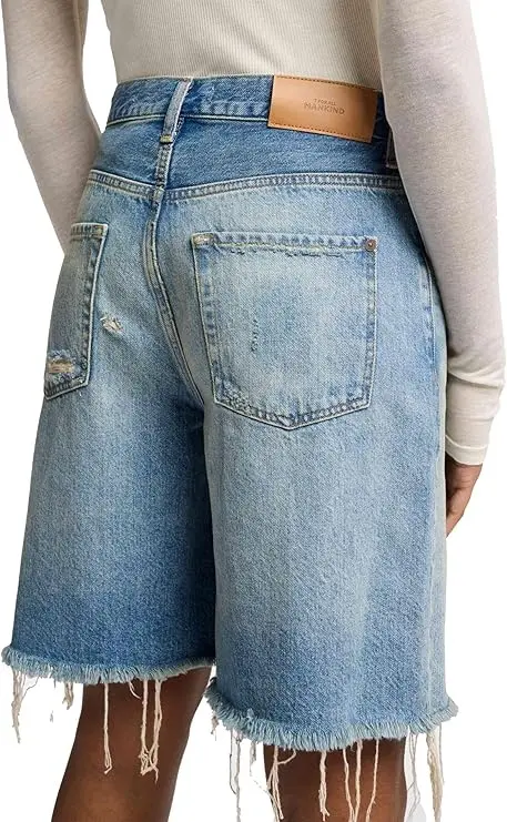 7 For All Mankind Lola Denim Bermuda Shorts With Fringe Hem