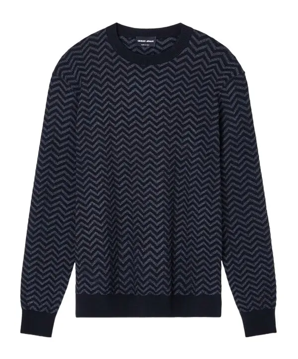 Giorgio Armani Chevron Patterned Wool Sweater - Black