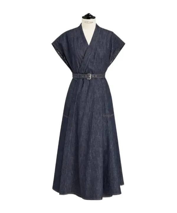 Dior Belted Midi Dress In Denim - Black