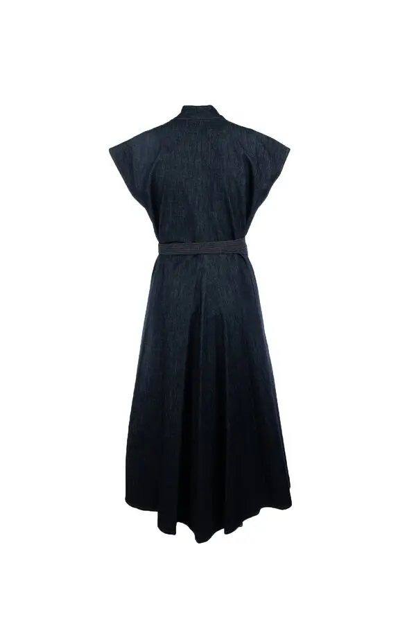 Dior Belted Midi Dress In Denim - Black