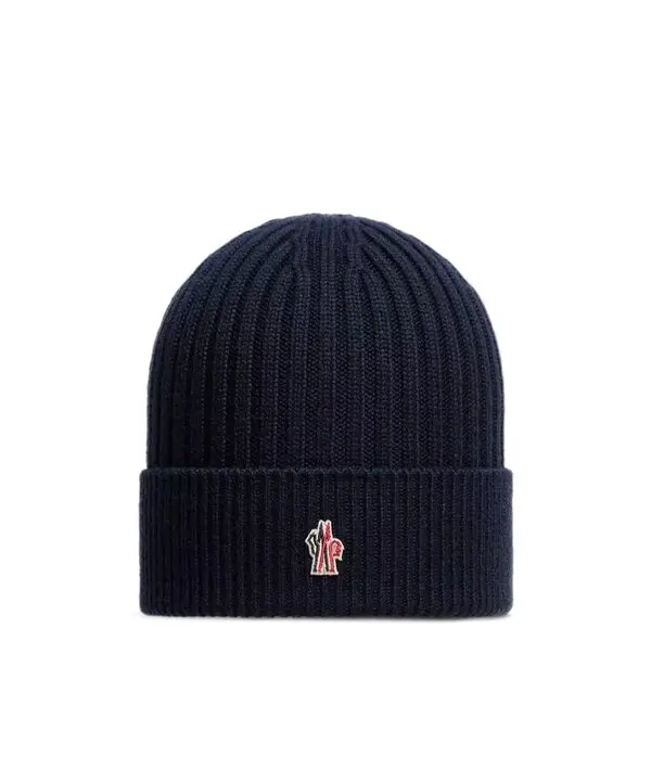 Moncler Ribbed Wool Beanie - Navy Blue