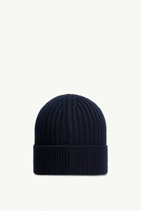 Moncler Ribbed Wool Beanie - Navy Blue