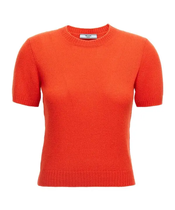 Prada Ribbed Knit Short-sleeve Crewneck Sweater