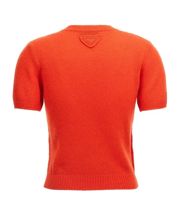 Prada Ribbed Knit Short-sleeve Crewneck Sweater