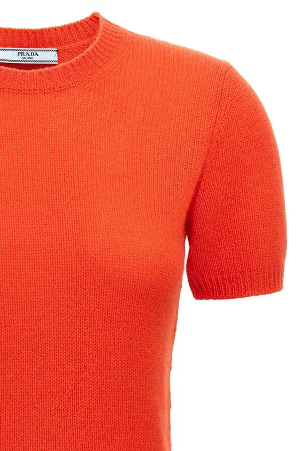 Prada Ribbed Knit Short-sleeve Crewneck Sweater