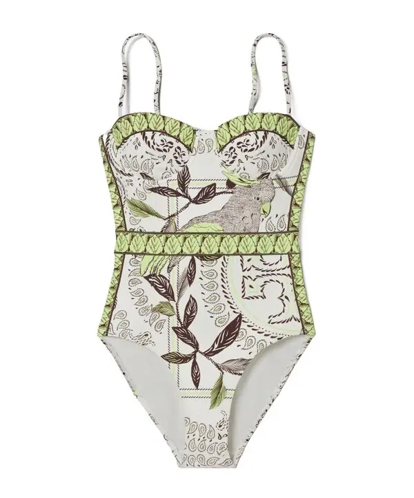 Tory Burch Printed Belted One-piece Swimsuit - Mint Cockatoo