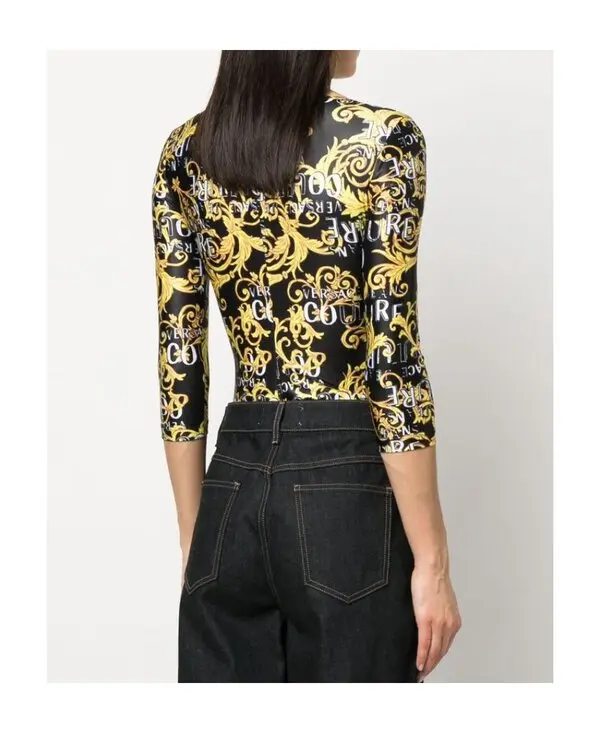 Versace Logo Printed Long Sleeve Crewneck Bodysuit