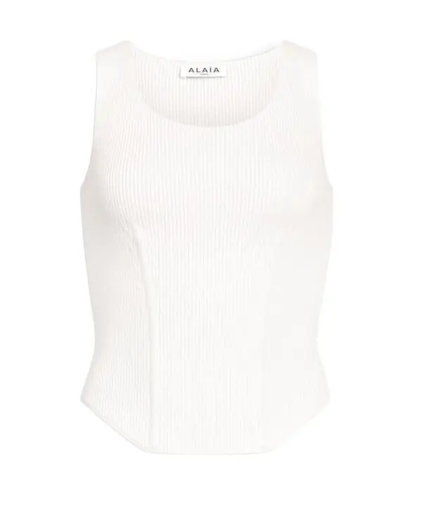 Alaïa Alaa Crewneck Sleeveless T-shirt - Natural White