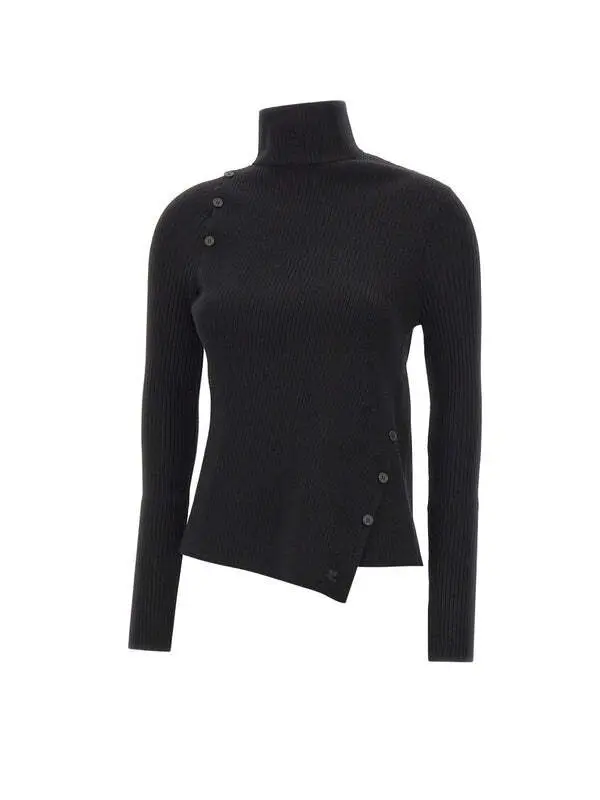 COURREGES Courrèges Ribbed Turtleneck With Asymmetrical Button Detail - Black