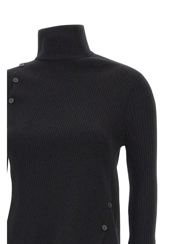 COURREGES Courrèges Ribbed Turtleneck With Asymmetrical Button Detail - Black
