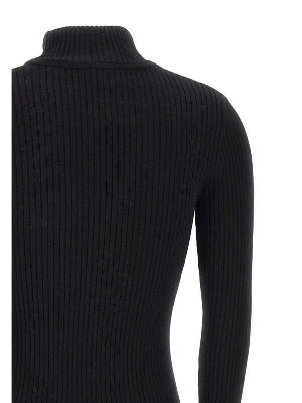COURREGES Courrèges Ribbed Turtleneck With Asymmetrical Button Detail - Black