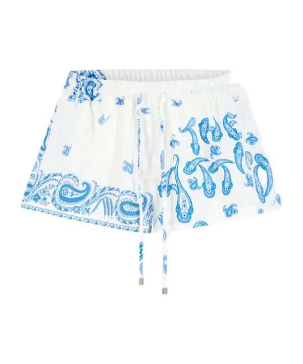 Attico Patterned Elastic Waist Shorts - Light Blue And White