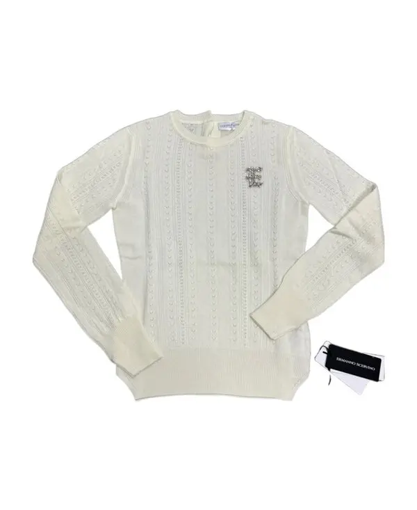 Ermanno Scervino Round Neck Long Sleeve Sweater With Embellishment