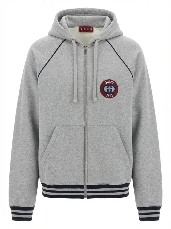 Gucci Felted Cotton Zipped Jacket With Patch And Embroidery