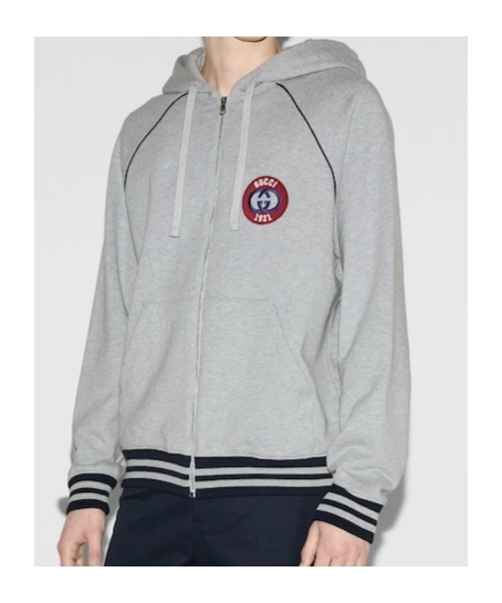 Gucci Felted Cotton Zipped Jacket With Patch And Embroidery - Grey
