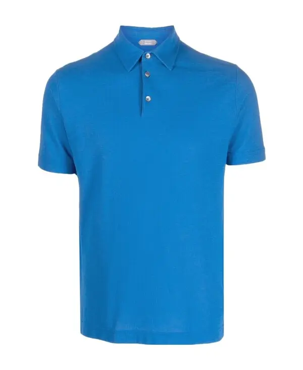 ZANONE Short-sleeved Straight-hem Polo Shirt - Blue