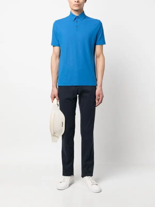 ZANONE Short-sleeved Straight-hem Polo Shirt - Blue