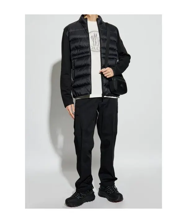 Moncler Zip-up Padded Cardigan With Logo Patch - Black